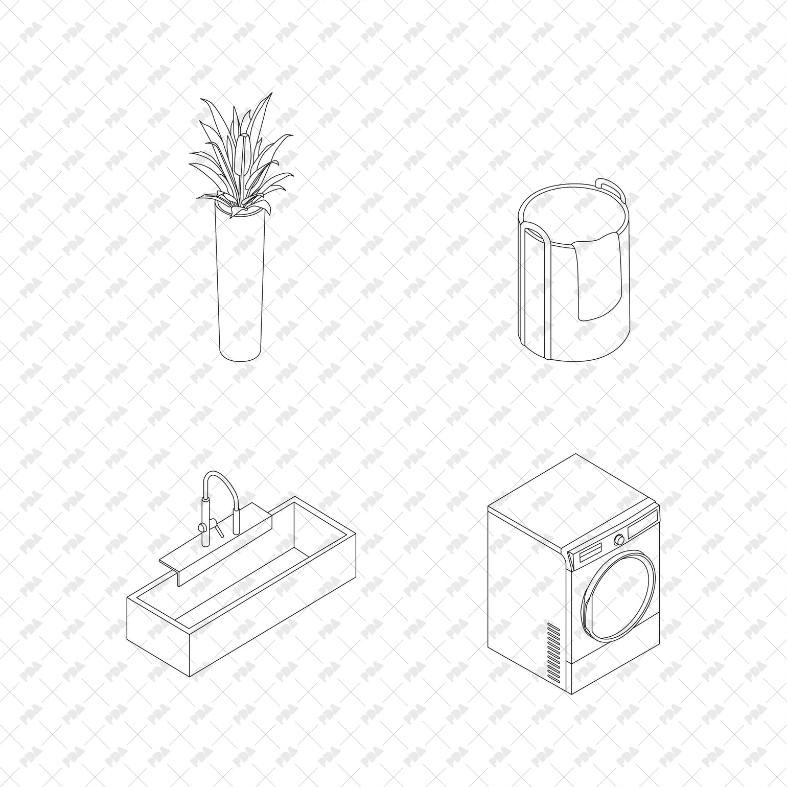 CAD, Vector Isometric Laundry Set