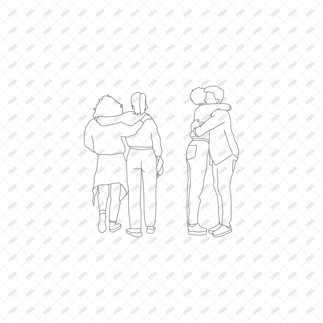 CAD & Vector People Hugging and Kissing: Side & Back Views