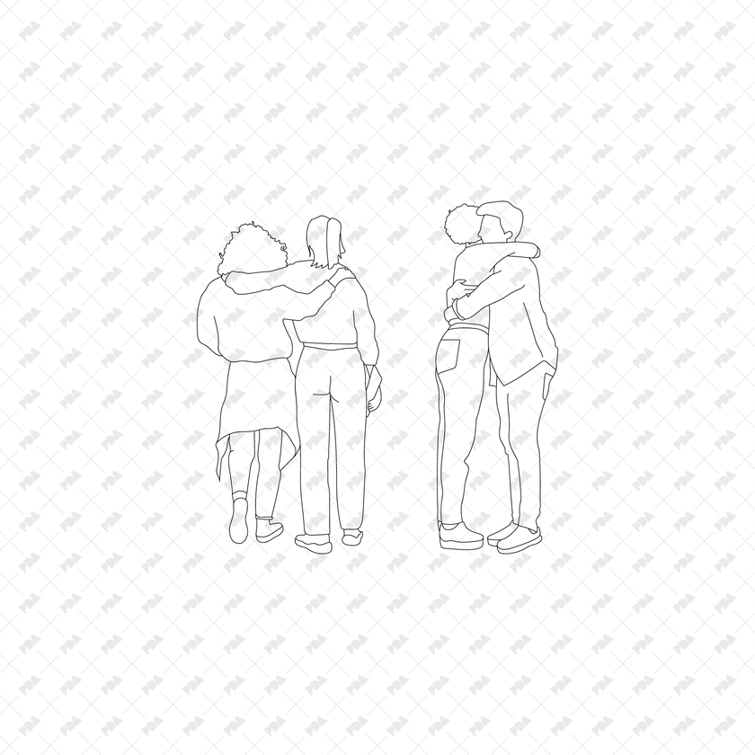CAD & Vector People Hugging and Kissing: Side & Back Views