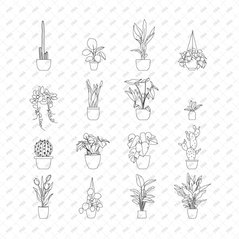 Potted Interior Plants CAD Vector Set for 2D Drawings
