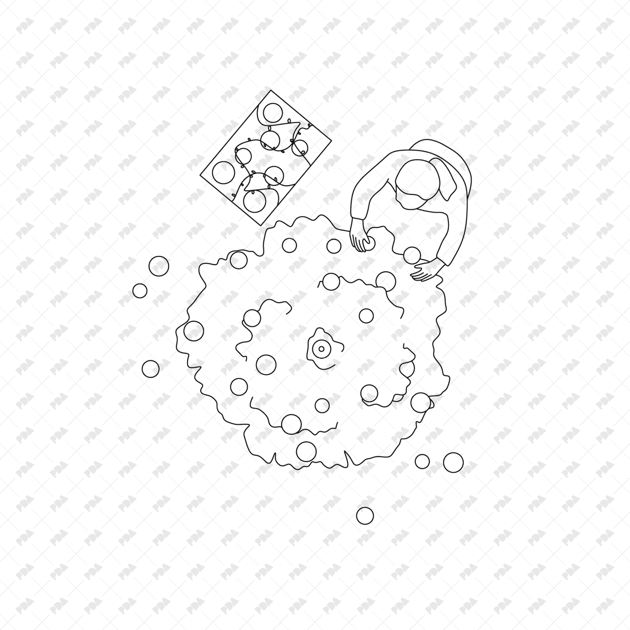 CAD, Vector, PNG Family Decorating a Christmas Tree in Top View