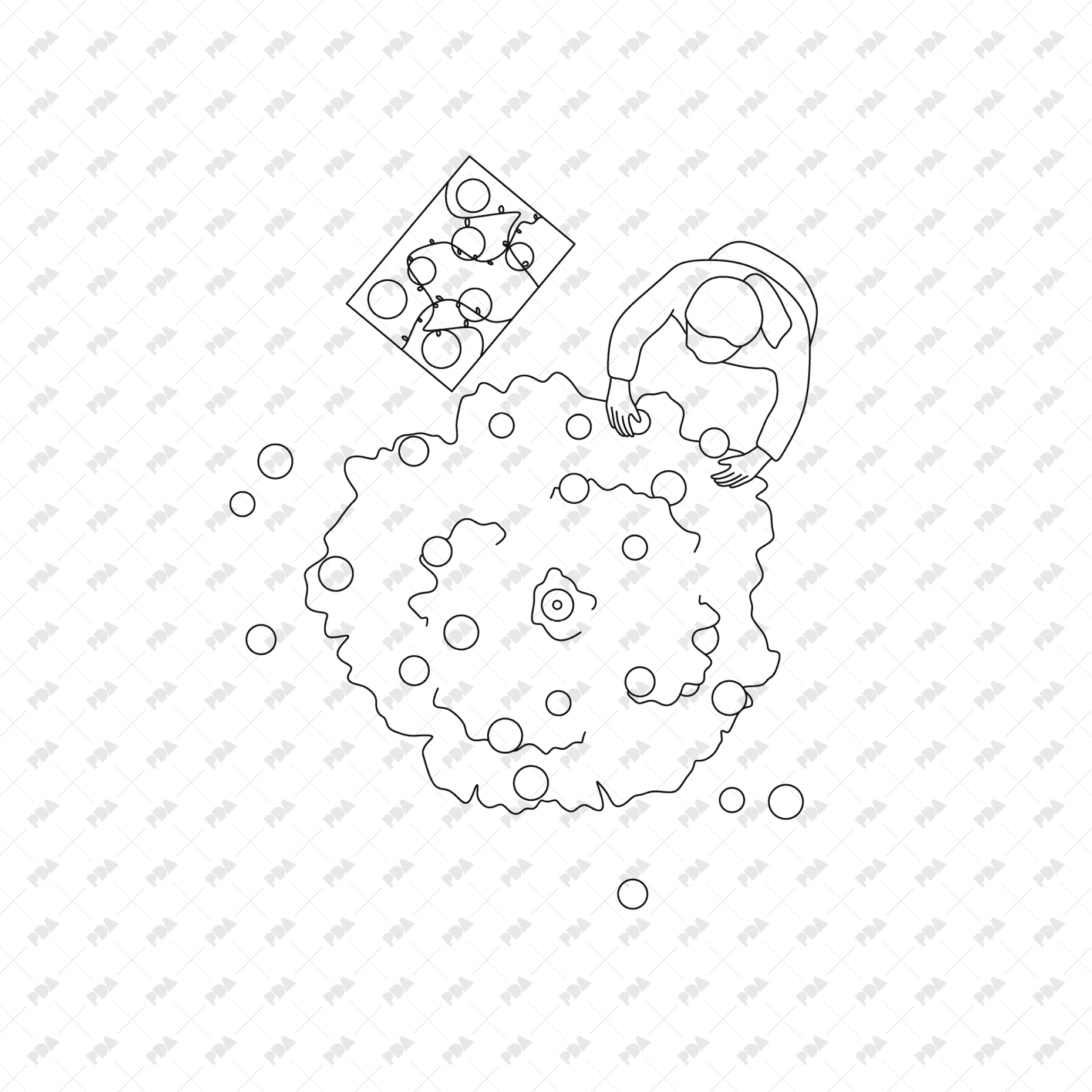 CAD, Vector, PNG Family Decorating a Christmas Tree in Top View