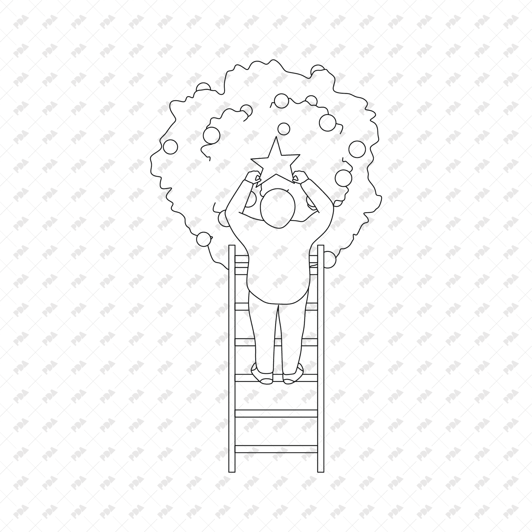 CAD, Vector, PNG Family Decorating a Christmas Tree in Top View