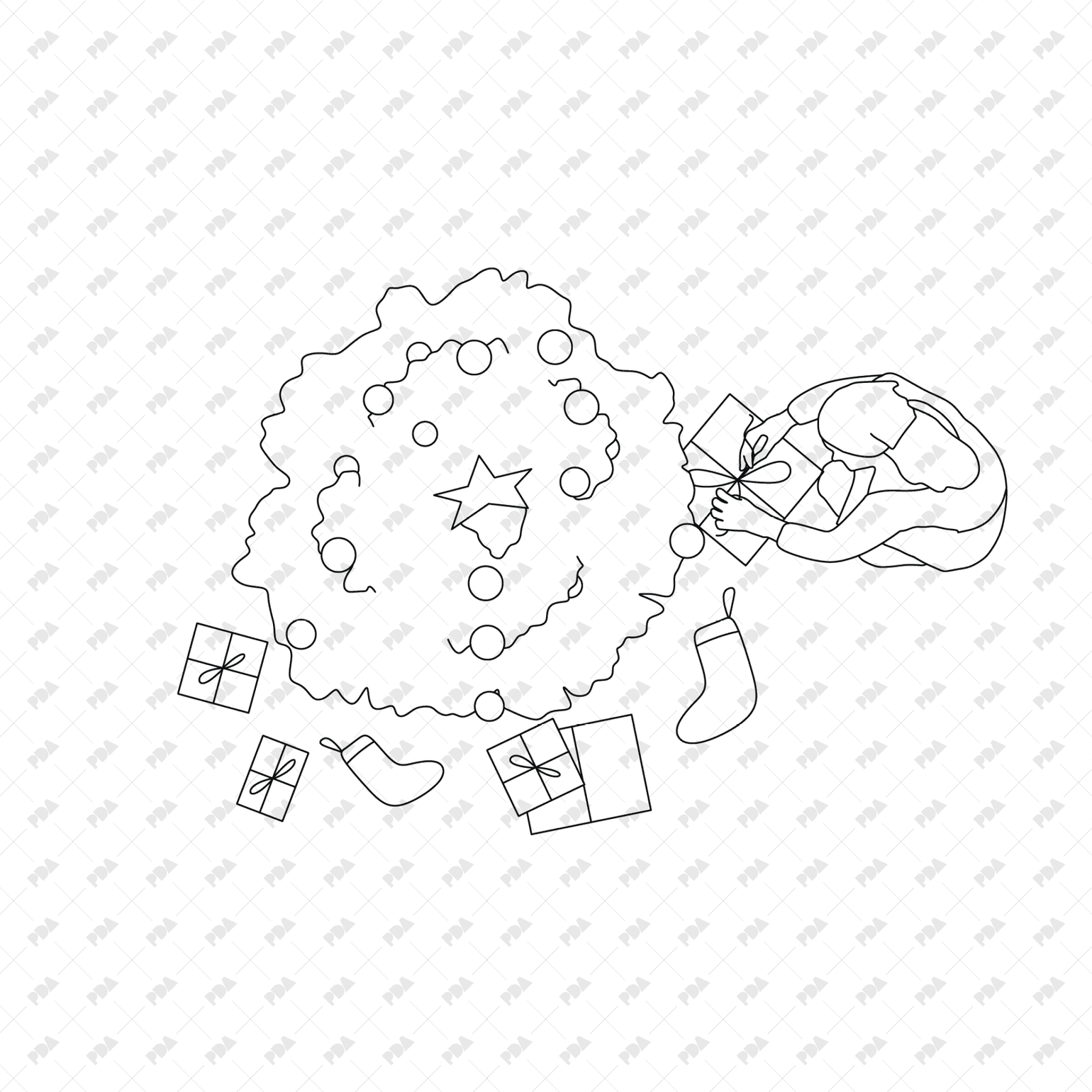 CAD, Vector, PNG Family Decorating a Christmas Tree in Top View