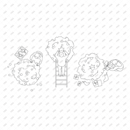 CAD, Vector, PNG Family Decorating a Christmas Tree in Top View