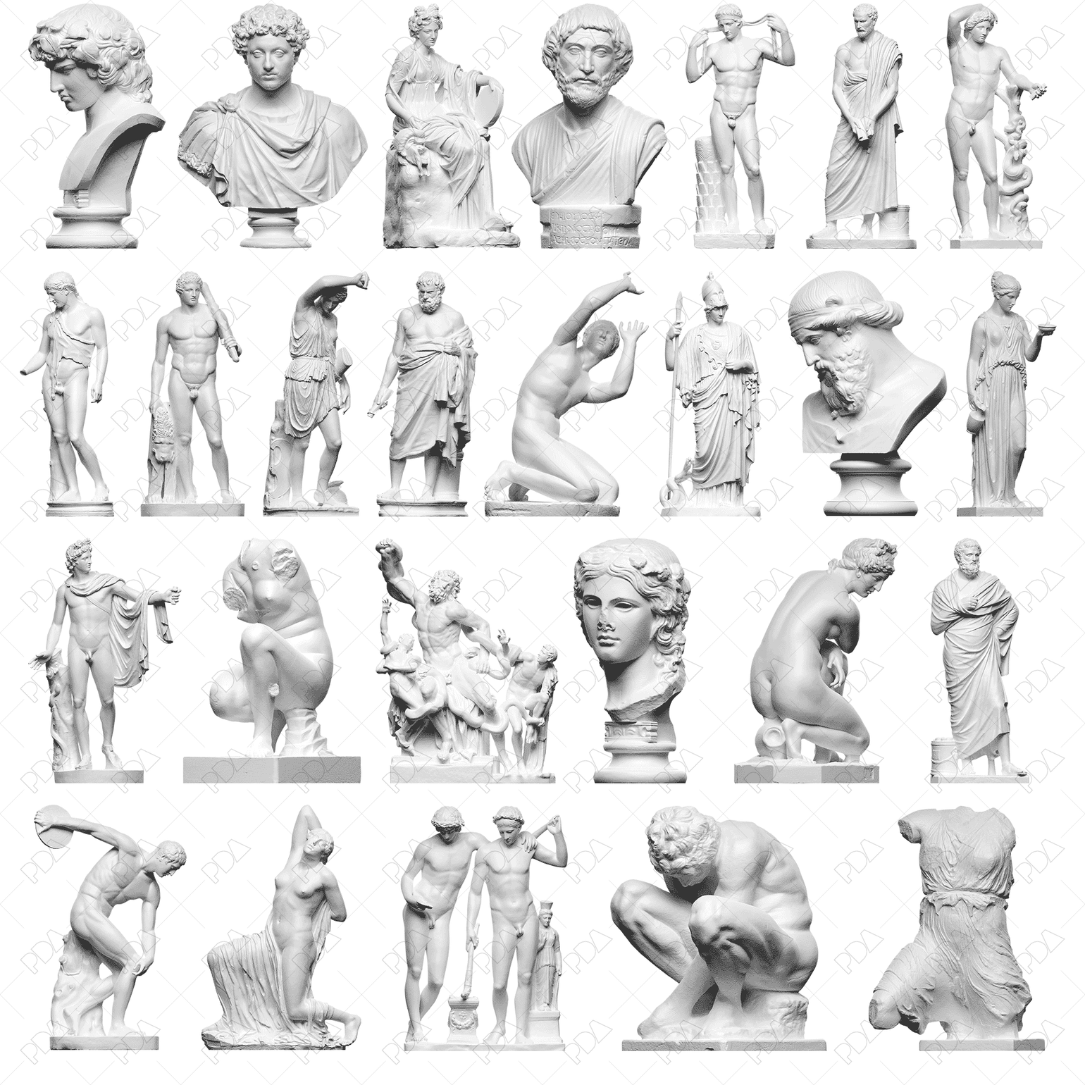 Ancient Statues (49 PNGs) – Post Digital Architecture