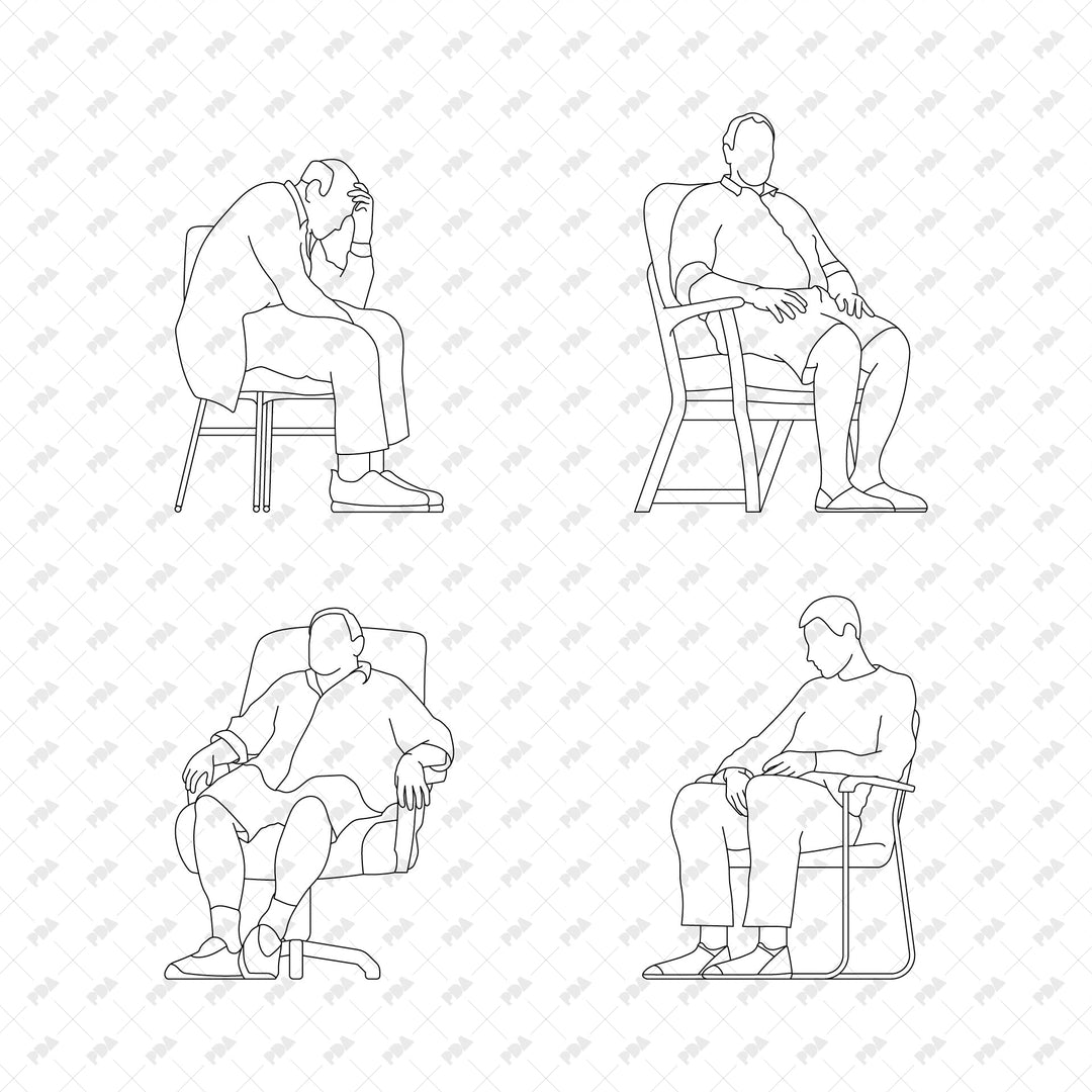 CAD Vector Men Sitting in Chairs for Architectural Drawings