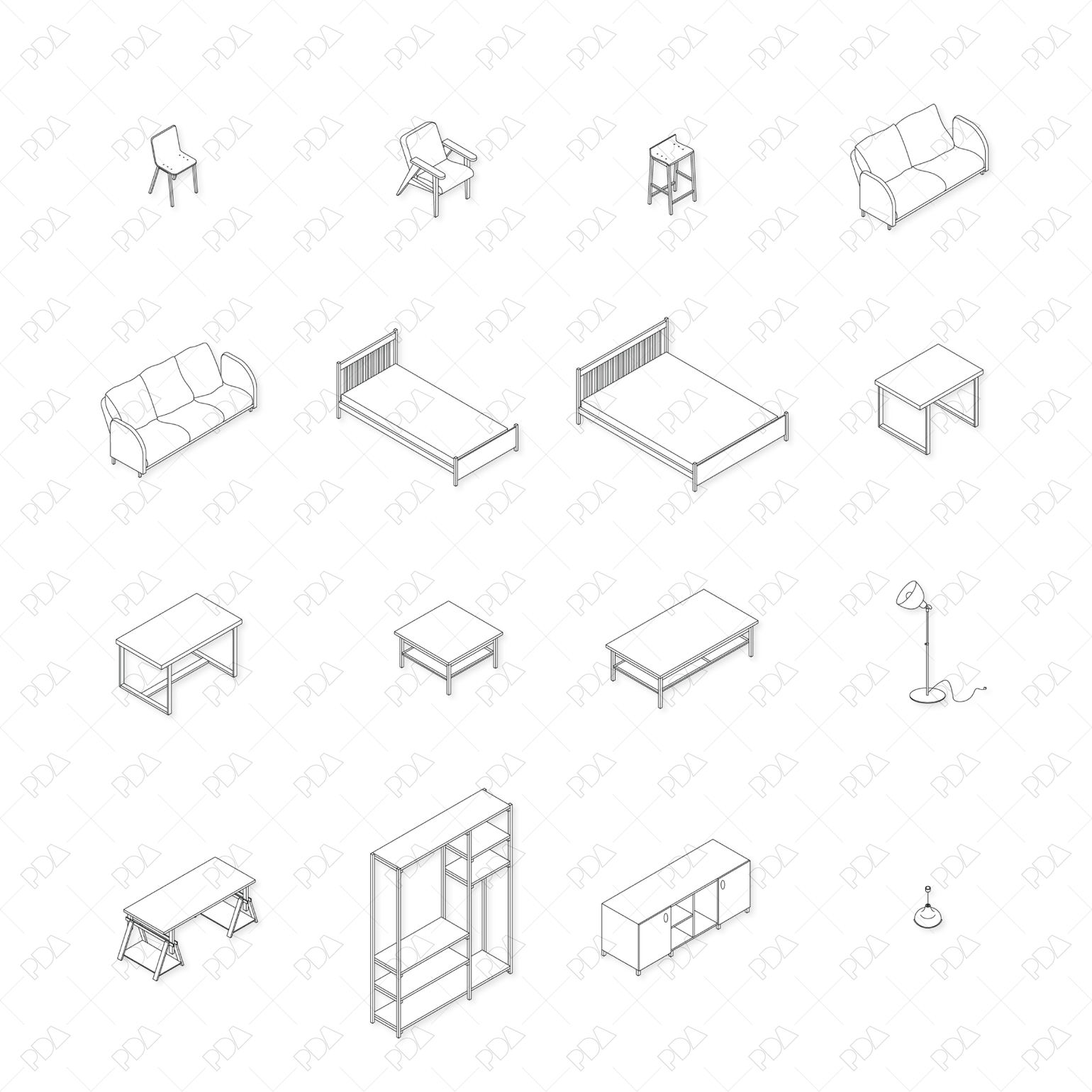 CAD & Vector Isometric IKEA inspired Furniture and Lamps Set | Post ...