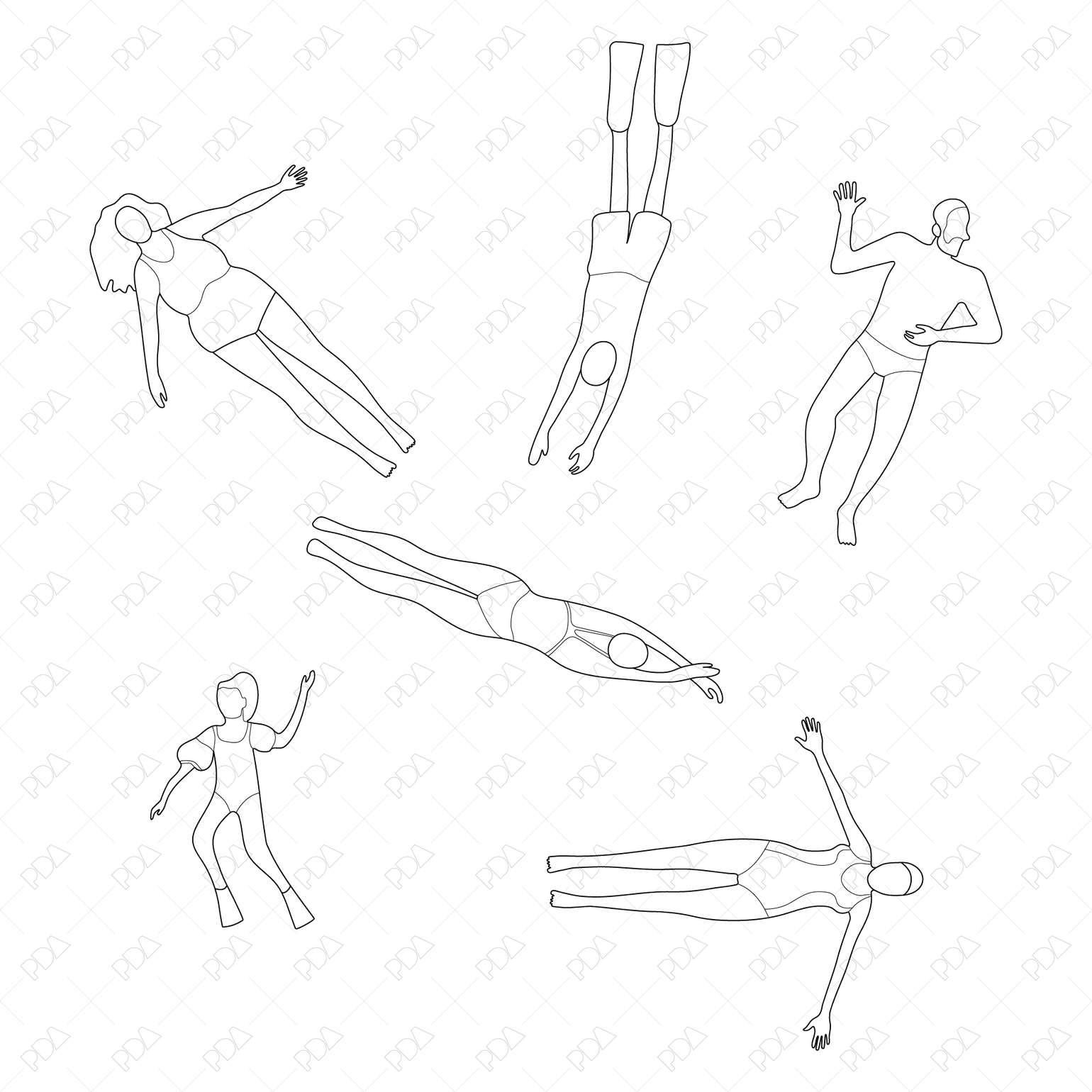 Vector Swimming Top View Characters