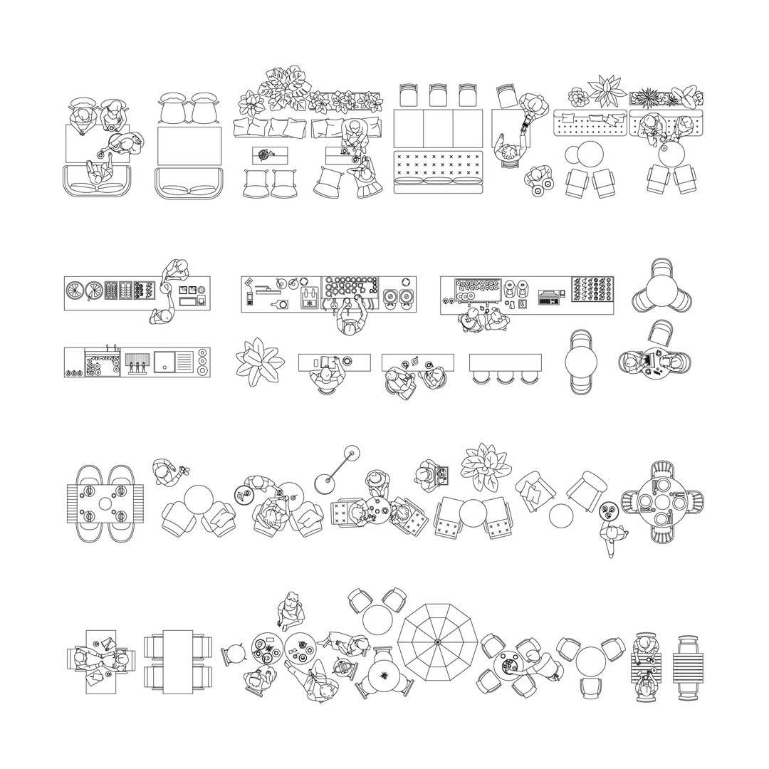 CAD, Vector All You Need for Coffee Shop Design (Top view)