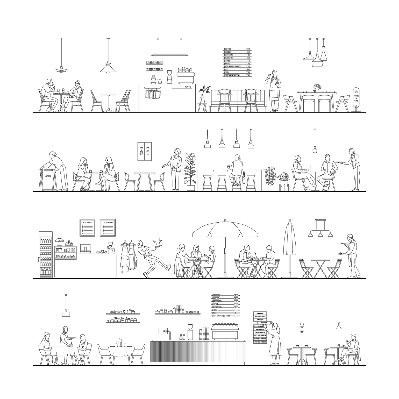 CAD, Vector All You Need for Coffee Shop Design (Side View)