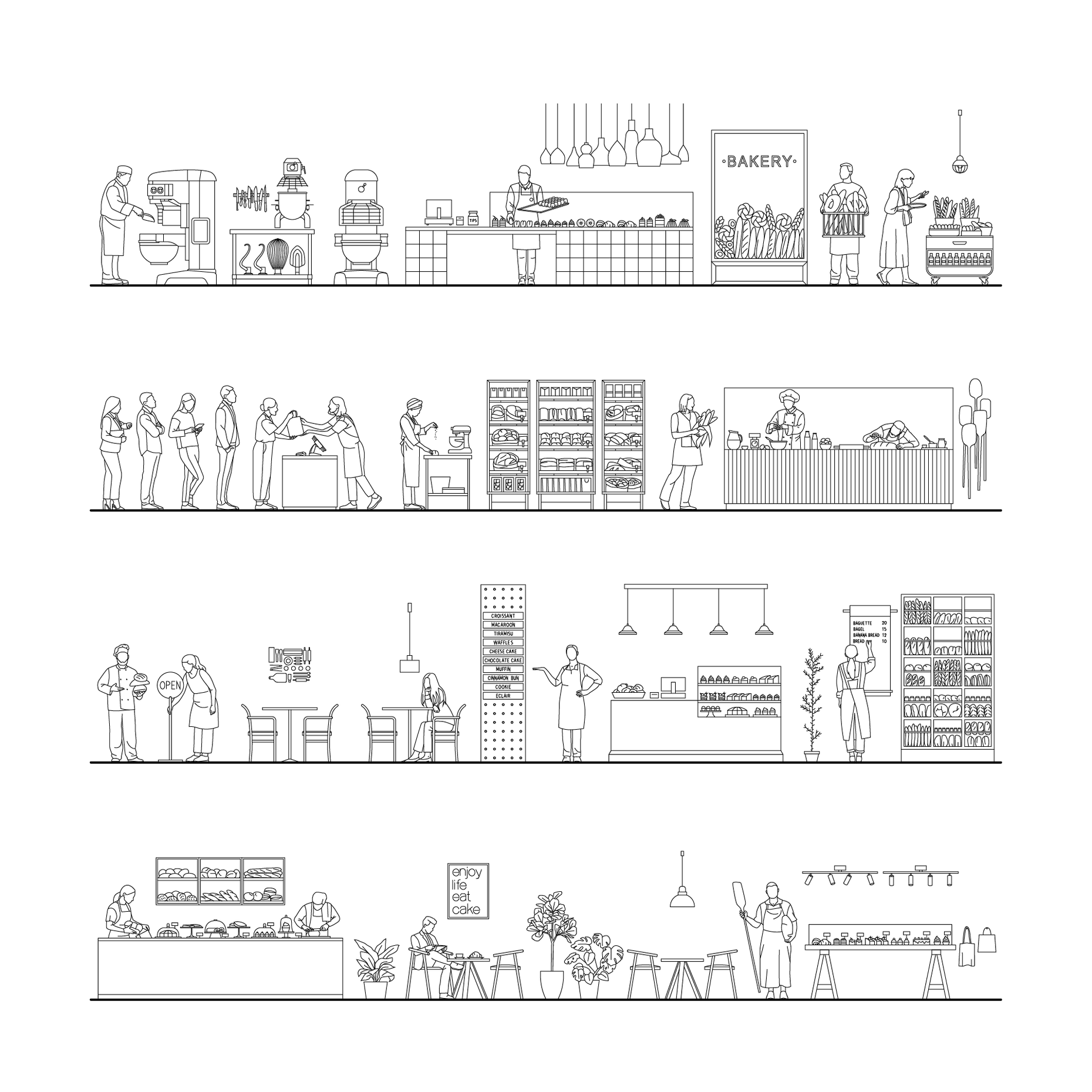 CAD, Vector Bakery Set (Front view and side view)
