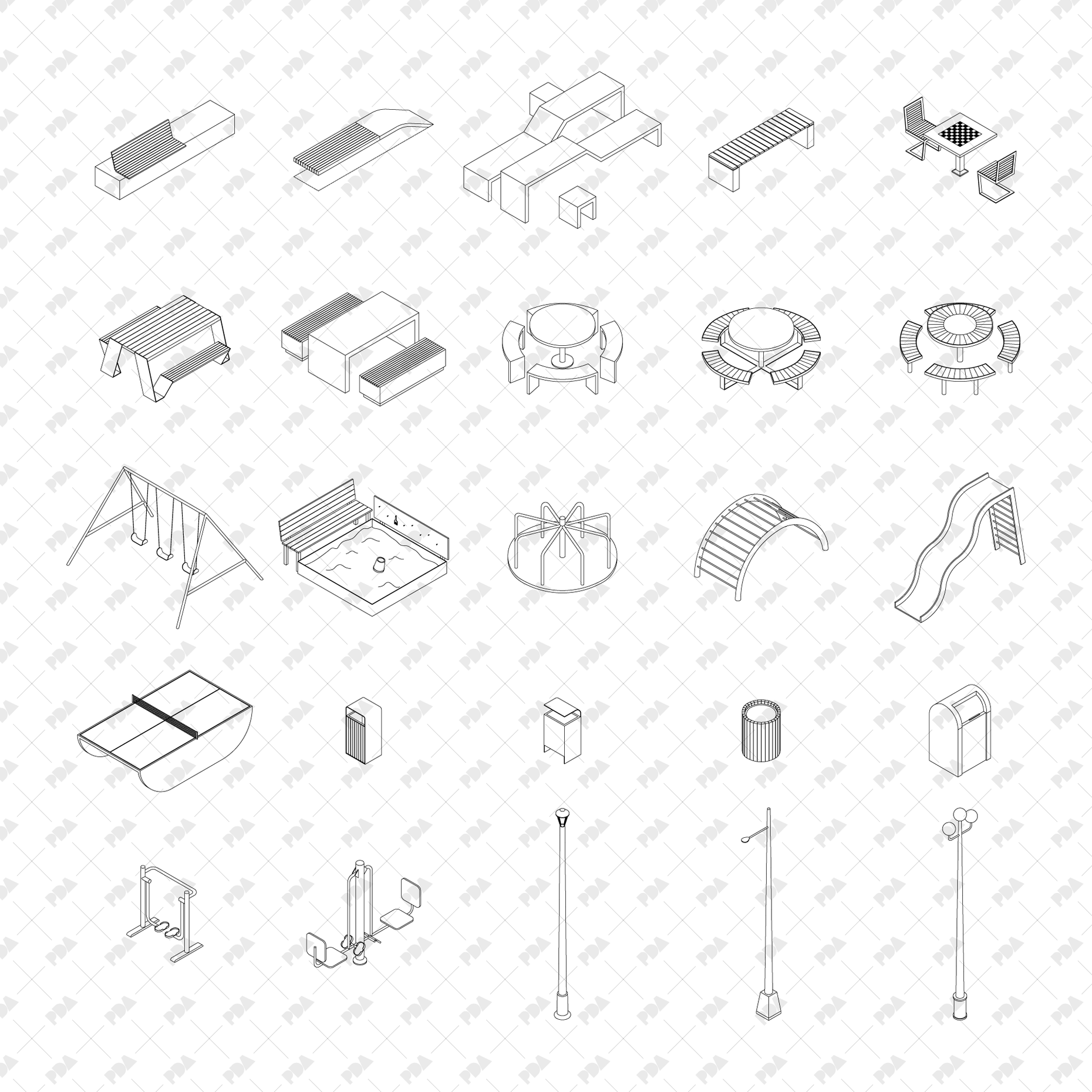 CAD, Vector Isometric Urban Furniture