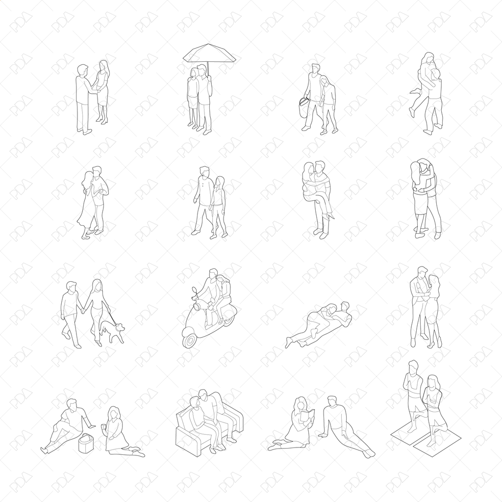 CAD and Vector Axonometric Couples Set