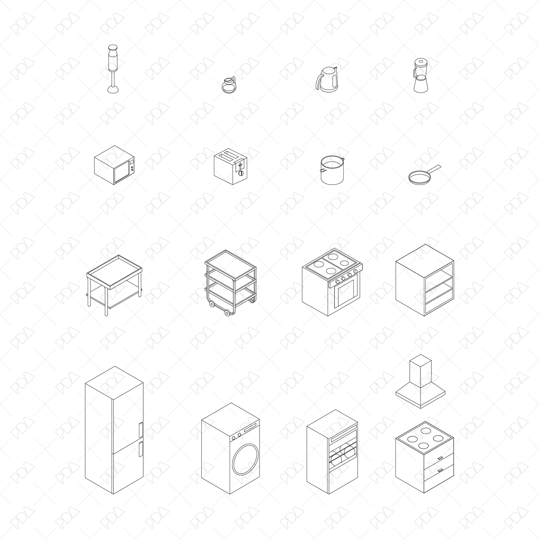 CAD & Vector Kitchen Set: Axonometric & Isometric