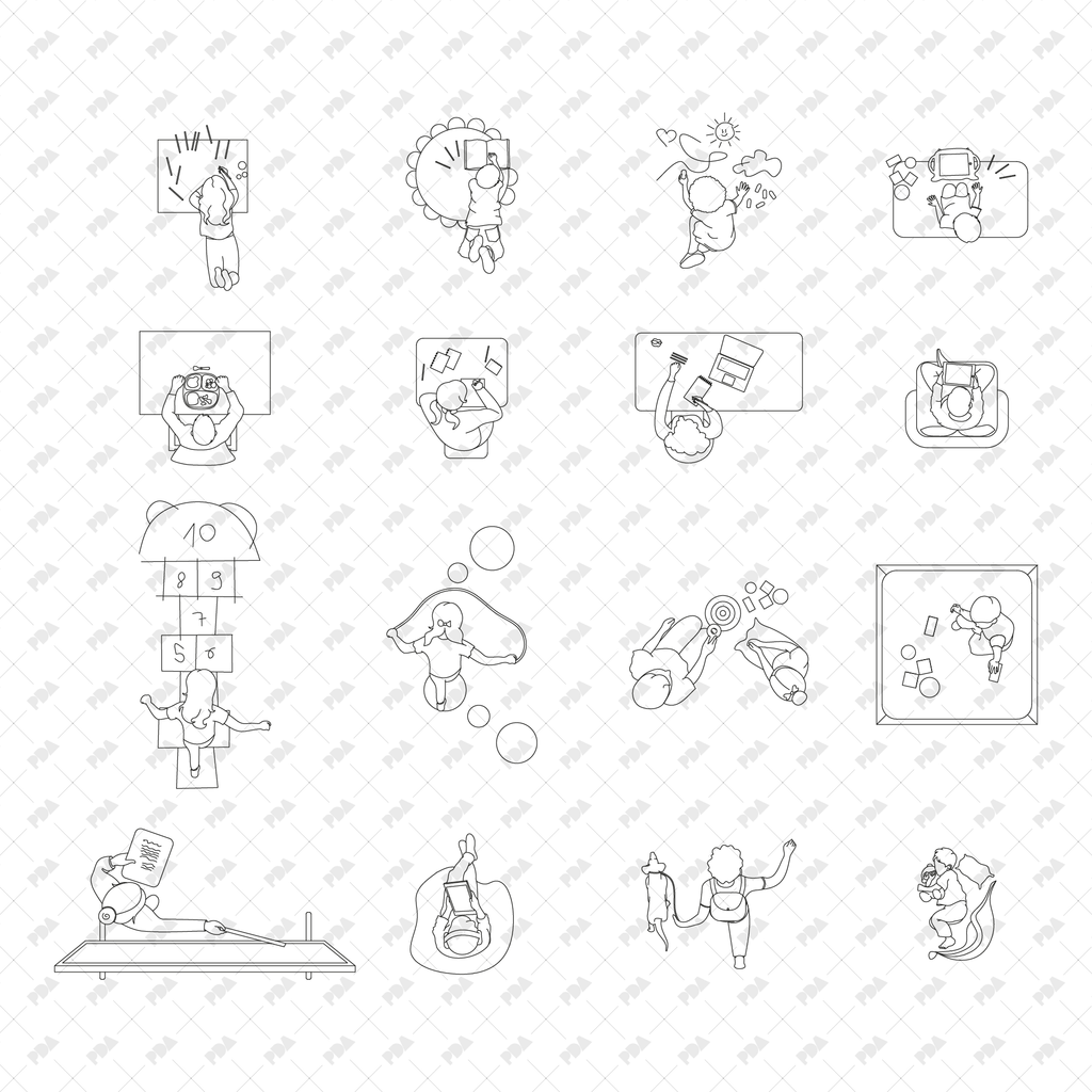 CAD, Vector School and Kindergarten in Top View