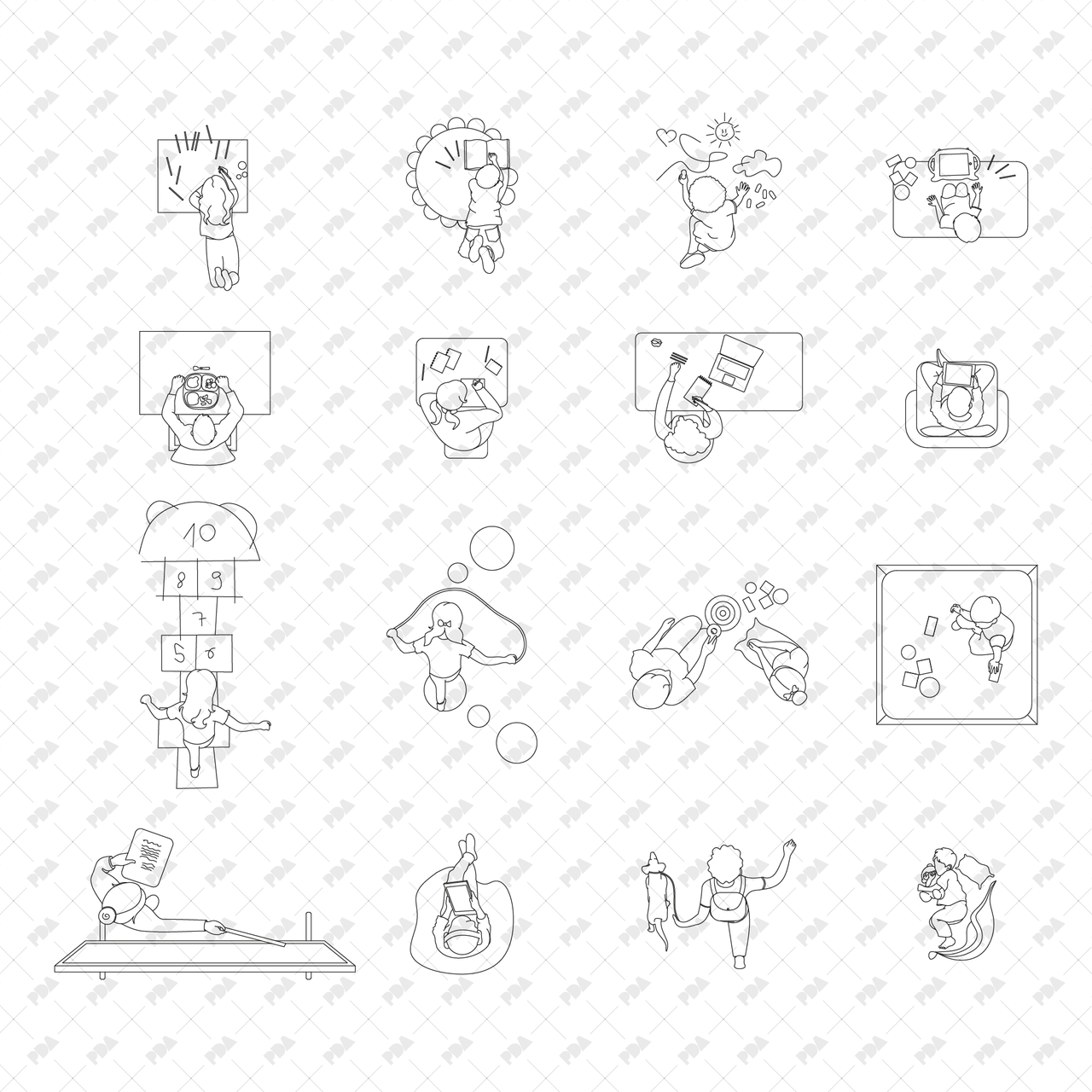 CAD, Vector School and Kindergarten in Top View