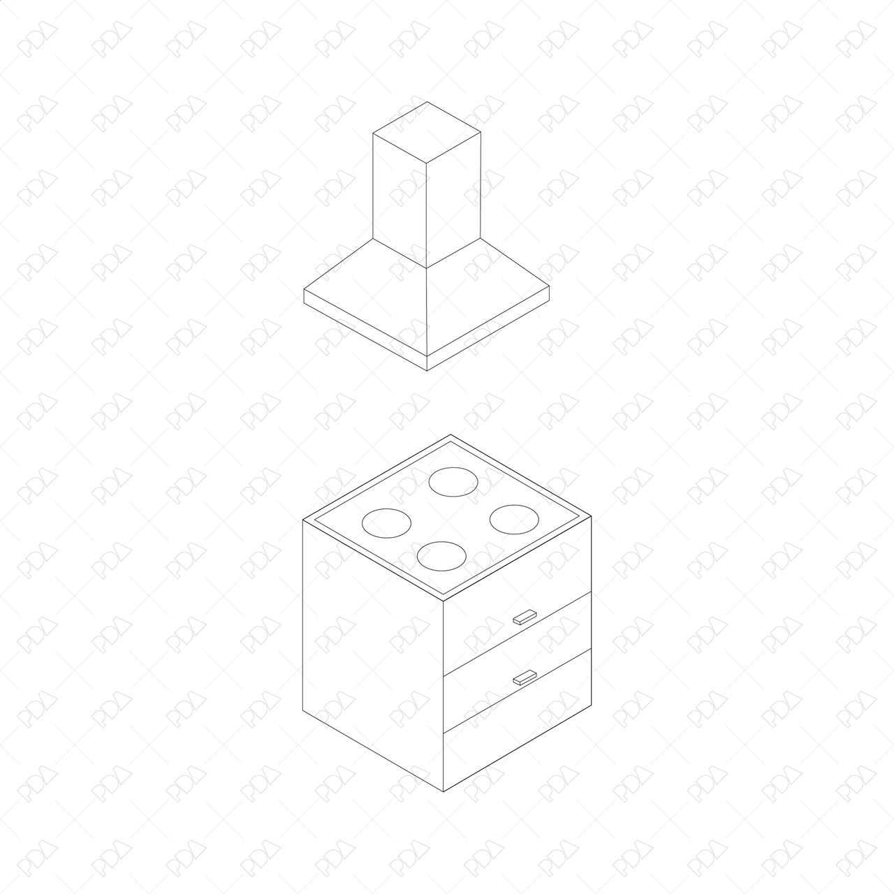 CAD & Vector Kitchen Set: Axonometric & Isometric