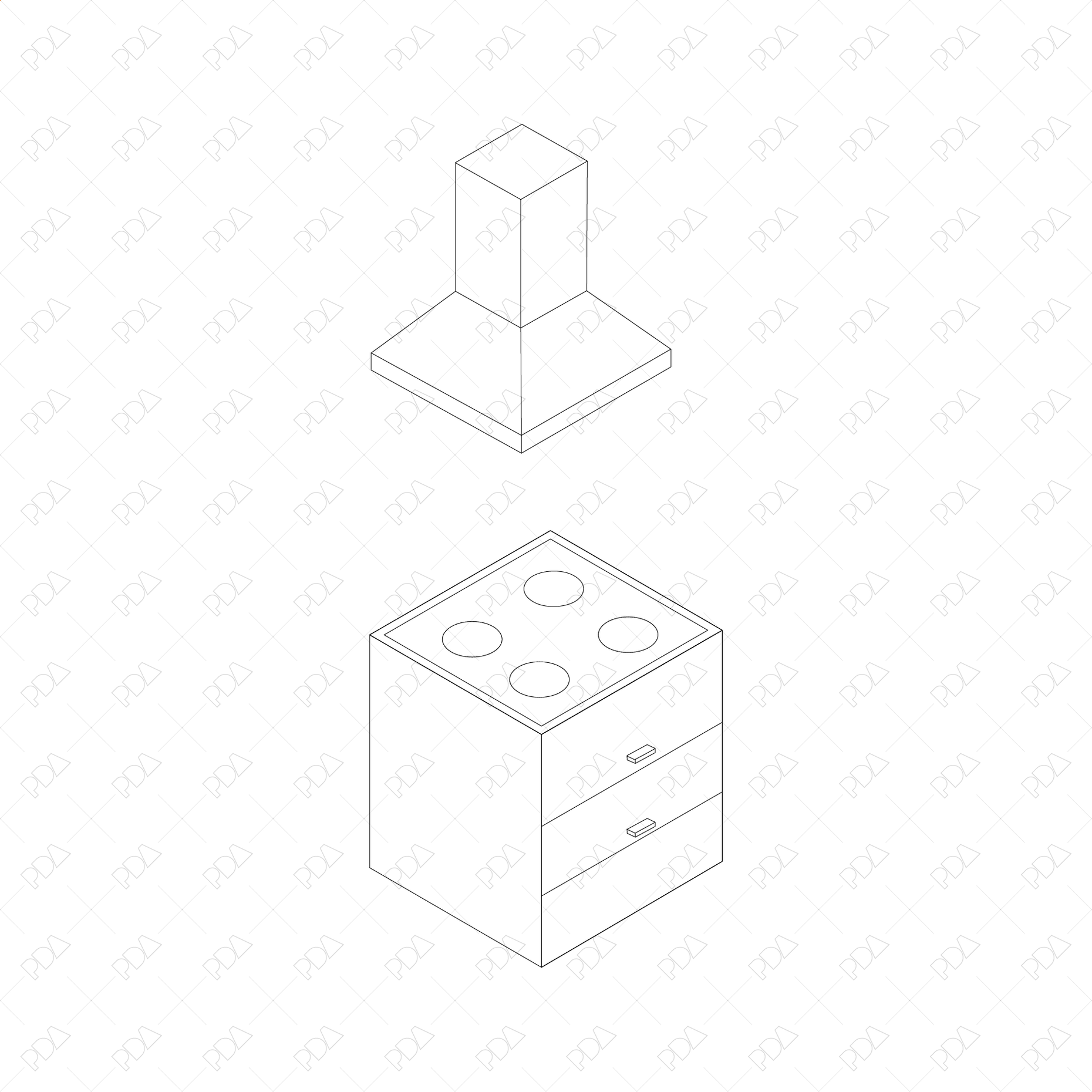 CAD & Vector Kitchen Set: Axonometric & Isometric