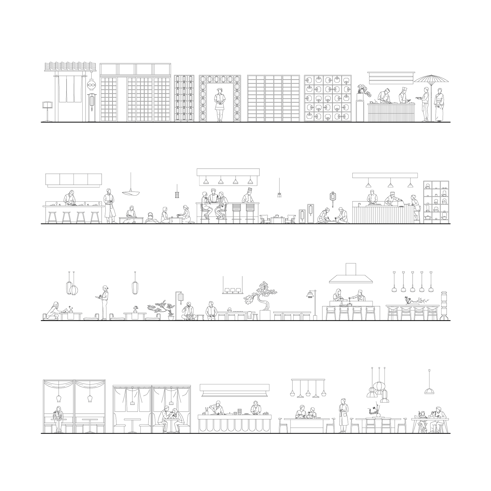 CAD, Vector Sushi Bar/ Japanese Restaurant Set