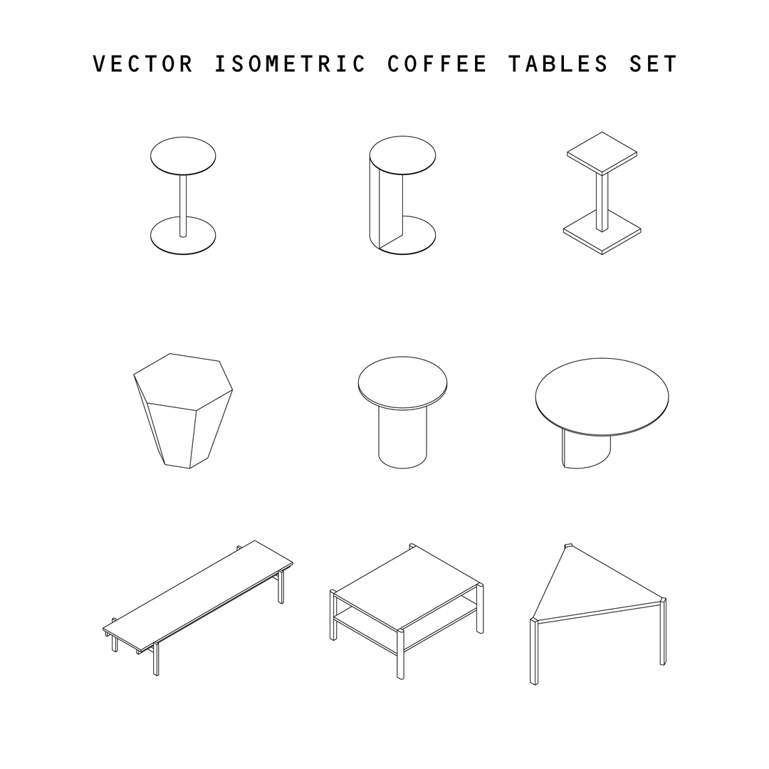 Vector Isometric Coffee Tables Set