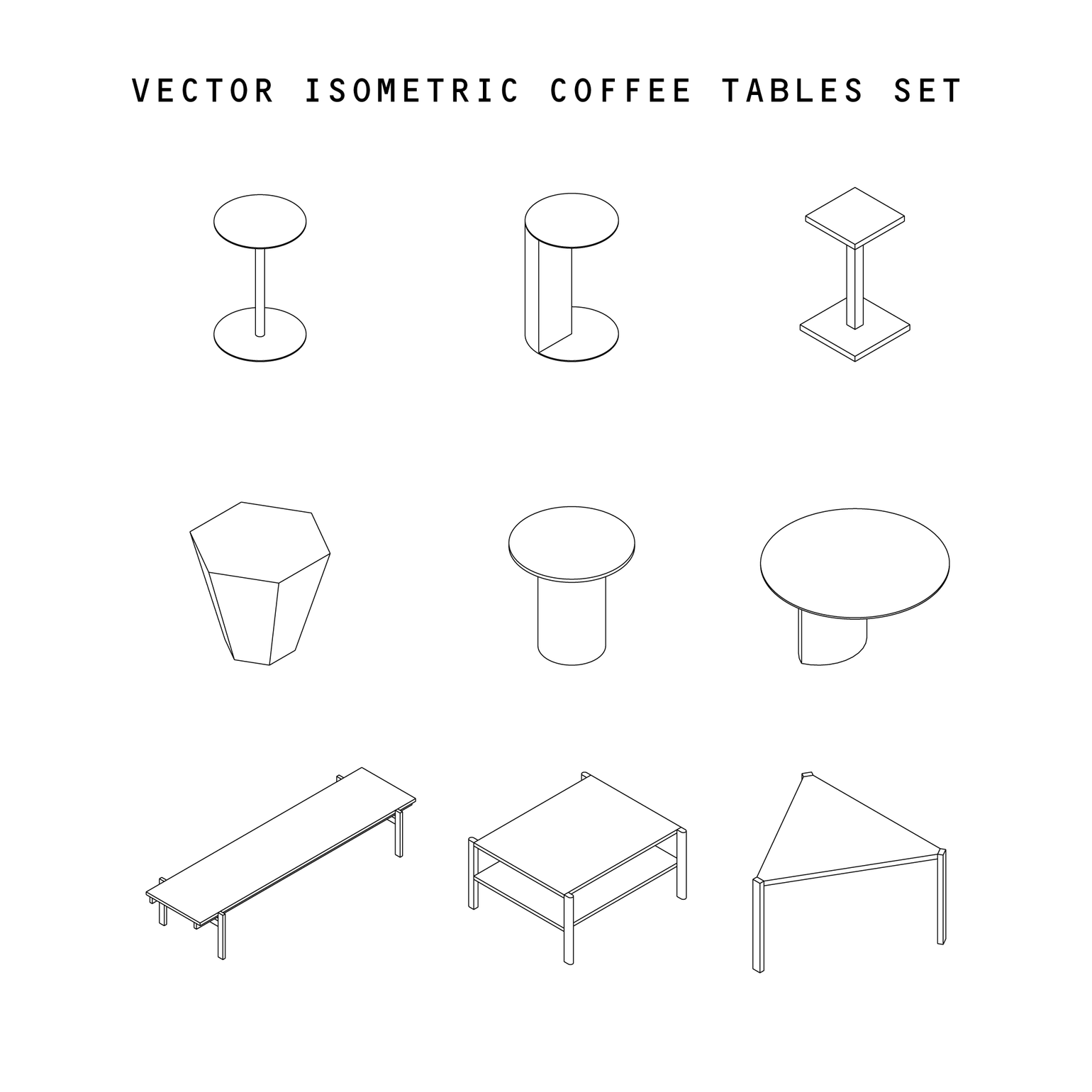 Vector Isometric Coffee Tables Set