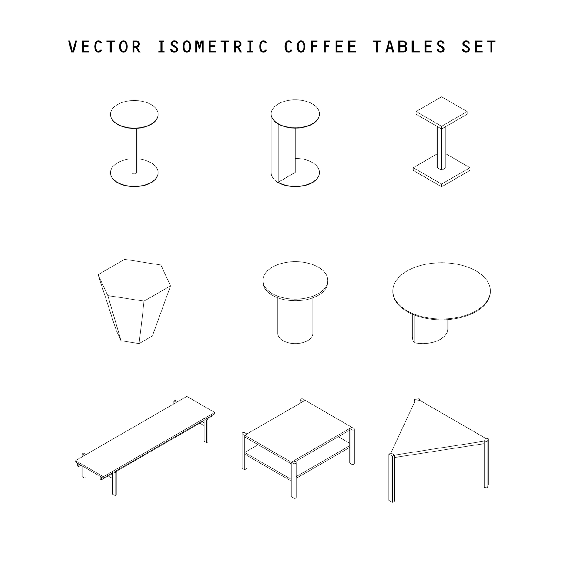 Vector Isometric Coffee Tables Set