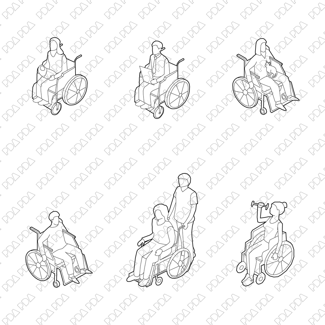 Free Isometric Wheelchair People Set - CAD & Vector