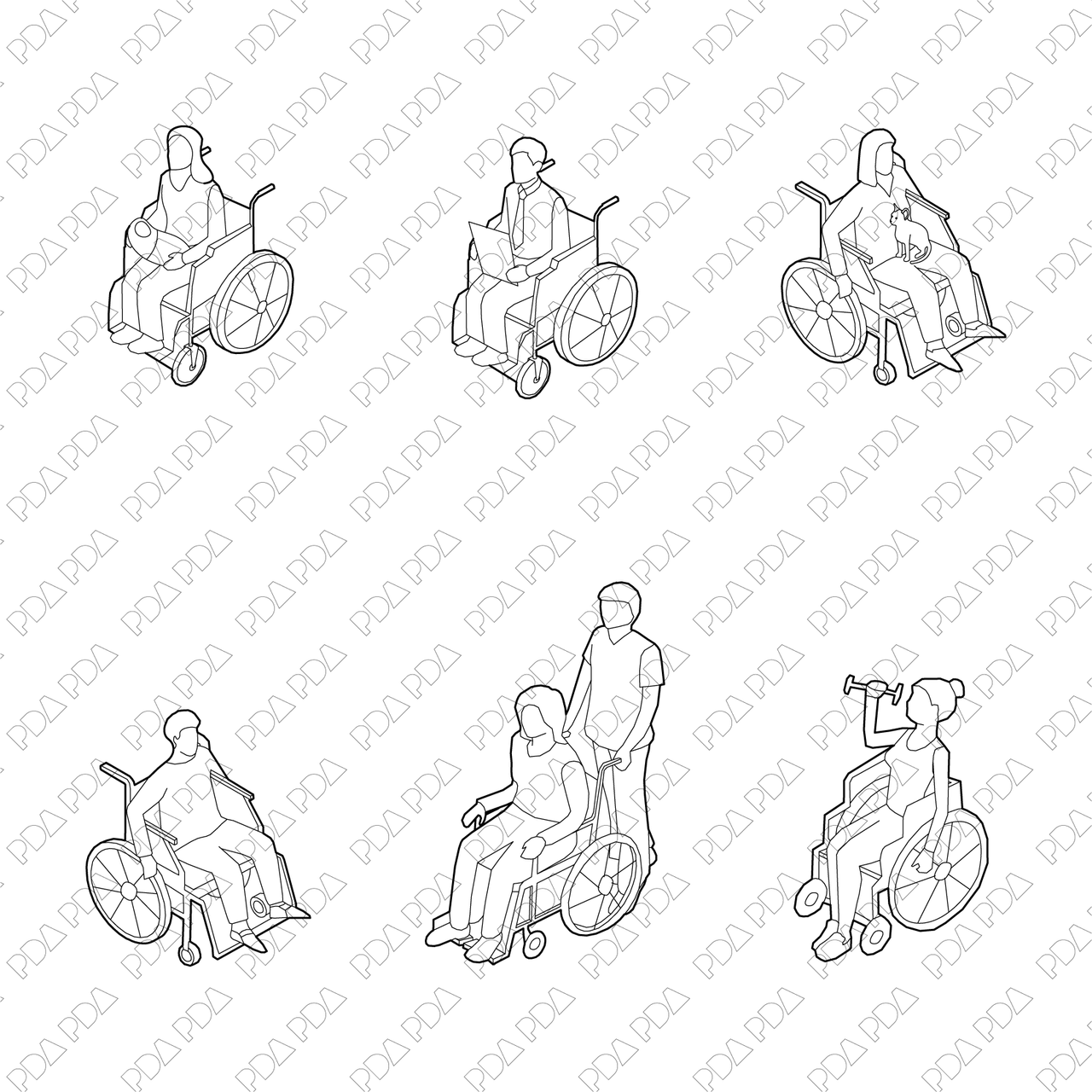 Free Isometric Wheelchair People Set - CAD & Vector