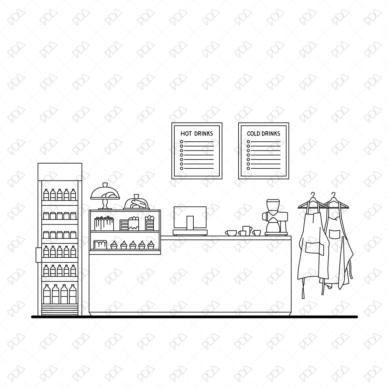 CAD, Vector All You Need for Coffee Shop Design (Side View)