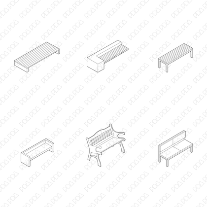 Axonometric Isometric Urban Benches Set