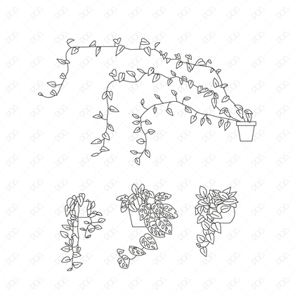 CAD & Vector Hanging Plants Set: Front & Side