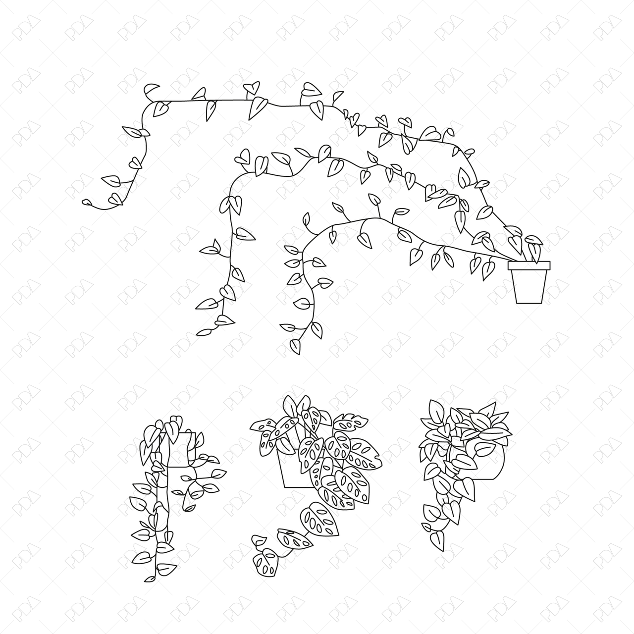 CAD & Vector Hanging Plants Set: Front & Side