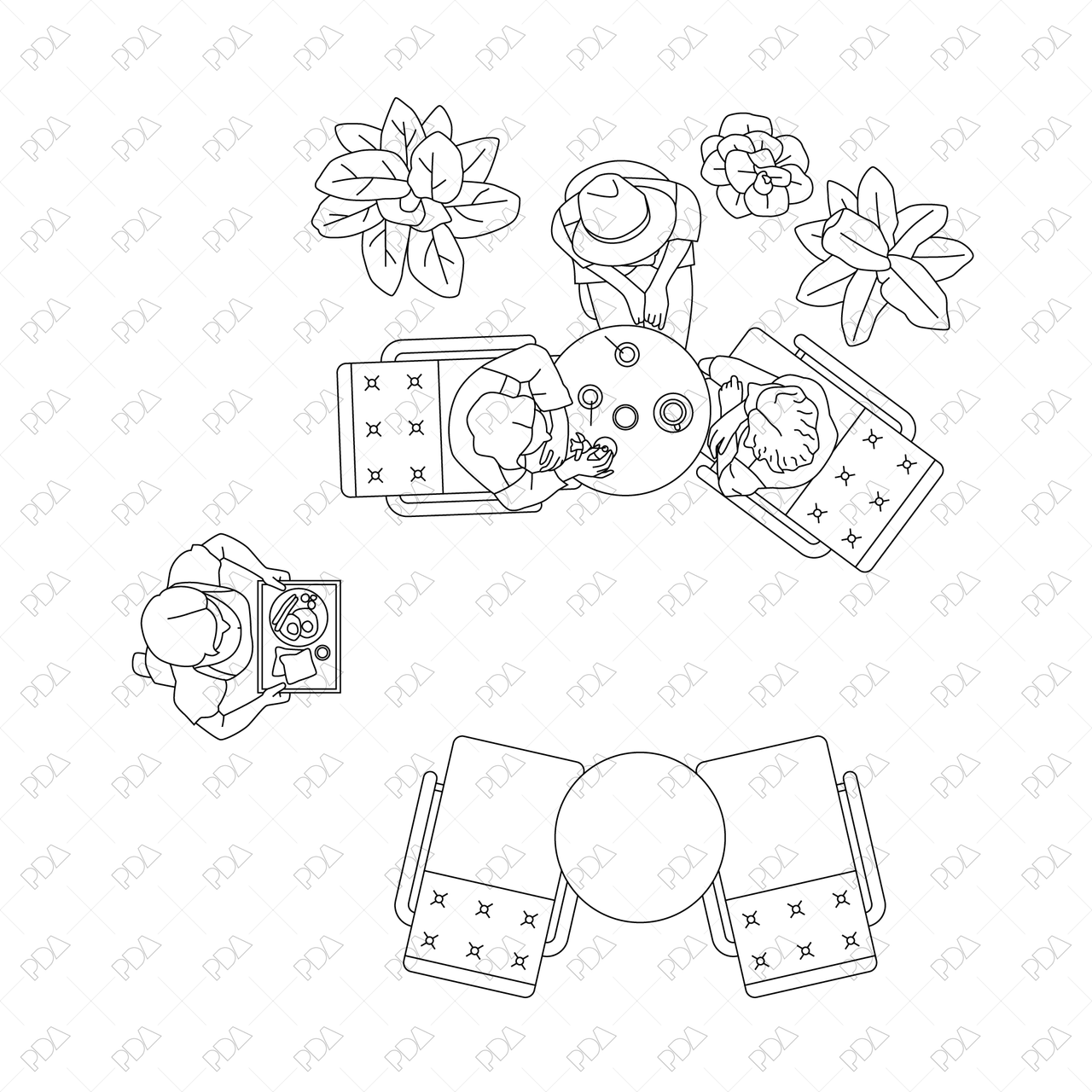 CAD, Vector All You Need for Coffee Shop Design (Top view)