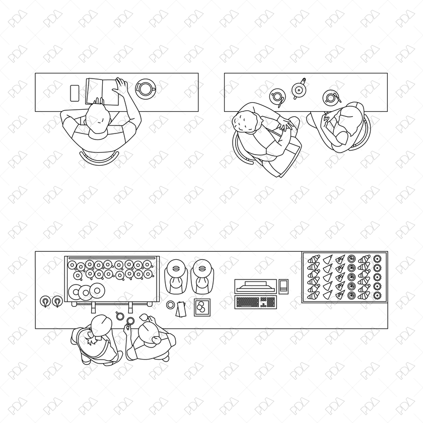 CAD, Vector All You Need for Coffee Shop Design (Top view)