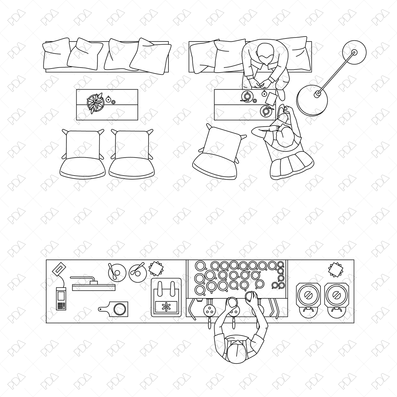 CAD, Vector All You Need for Coffee Shop Design (Top view)