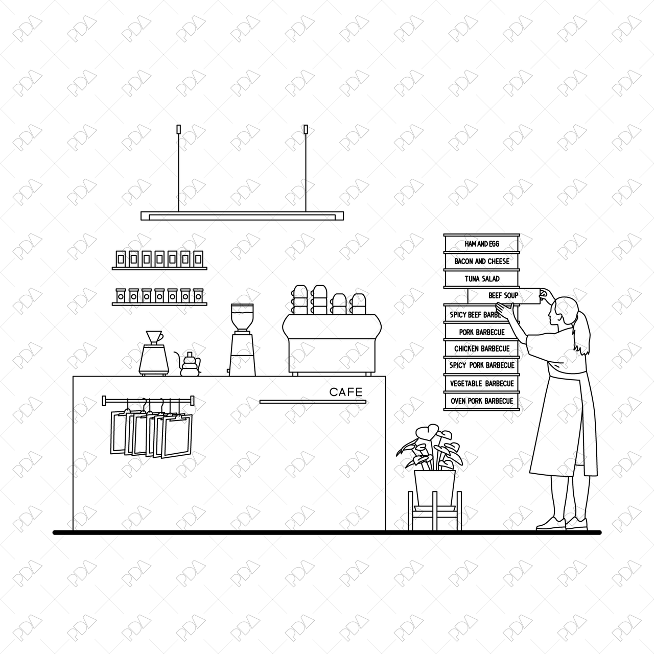 CAD, Vector All You Need for Coffee Shop Design (Side View)