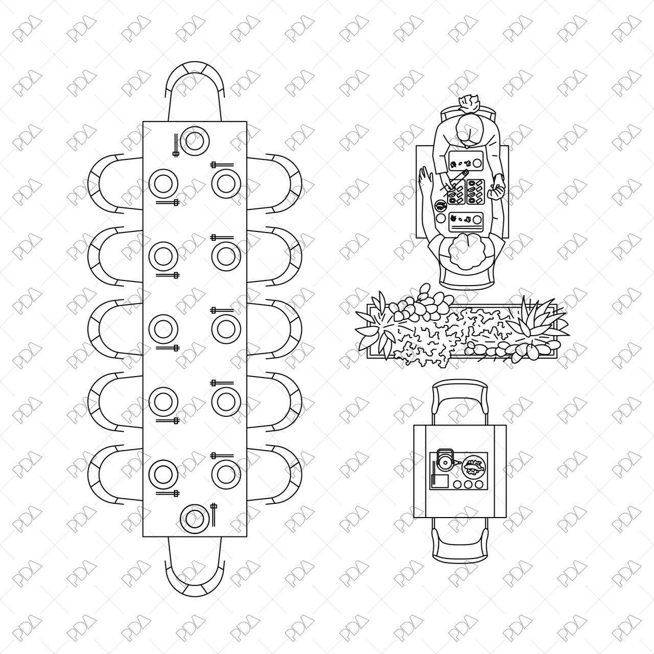 CAD, Vector Sushi Bar/ Japanese Restaurant in Top View