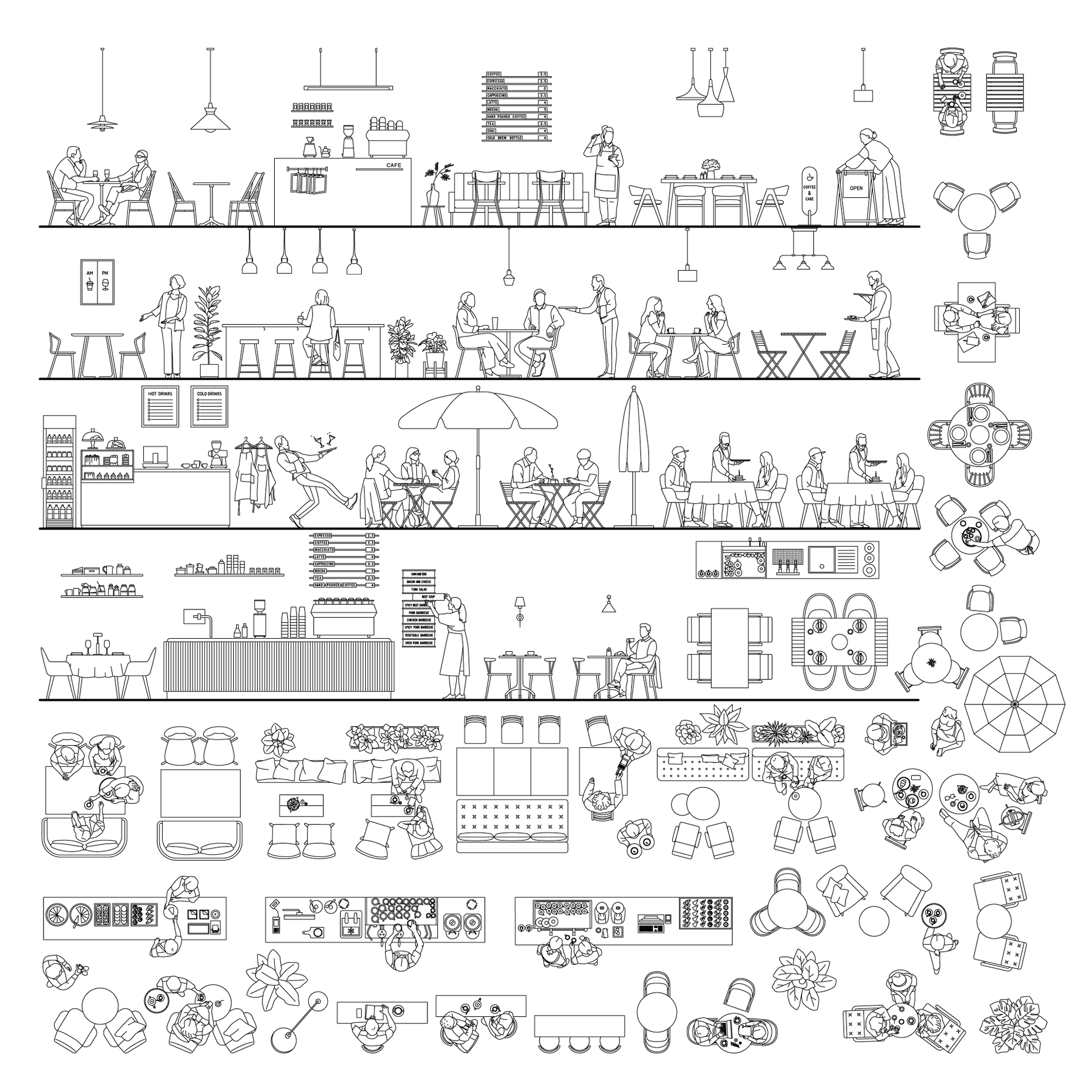 CAD, Vector All You Need for Coffee Shop Design (Side View)