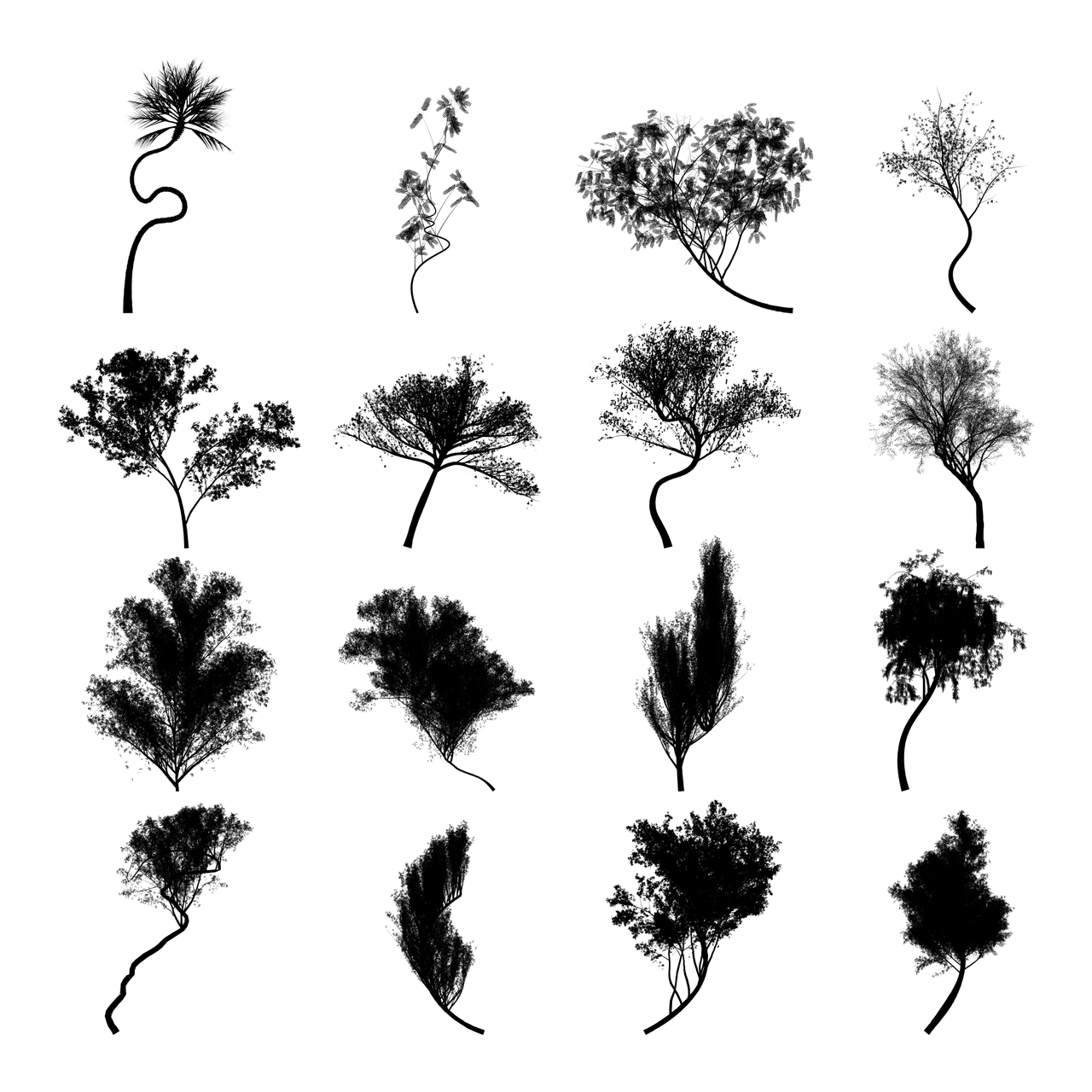 16 PNG Ugly Trees Silhouettes Set