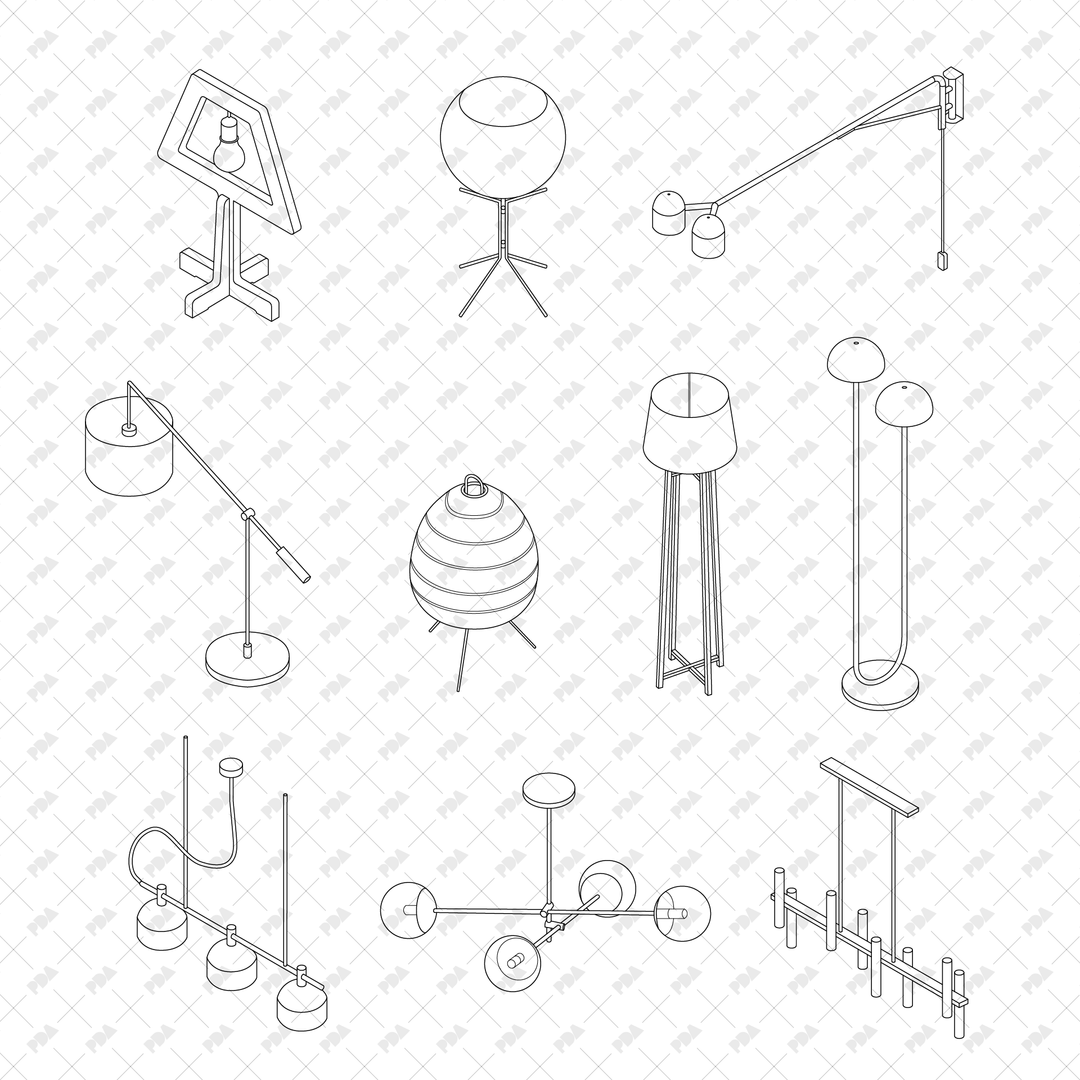 Isometric Lamps & Lighting Set: CAD & Vector Art