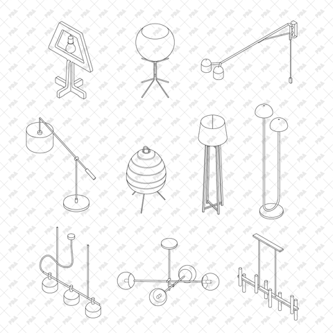 Isometric Lamps & Lighting Set: CAD & Vector Art
