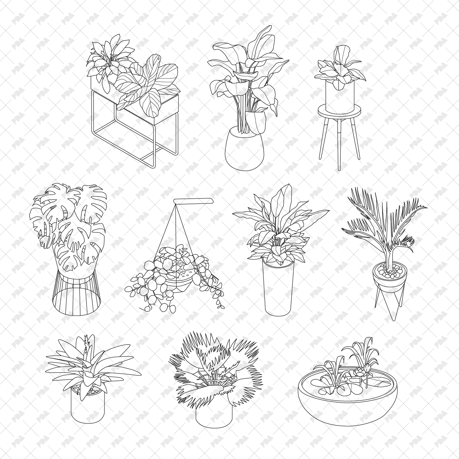 CAD, Vector Isometric Plants in Planters