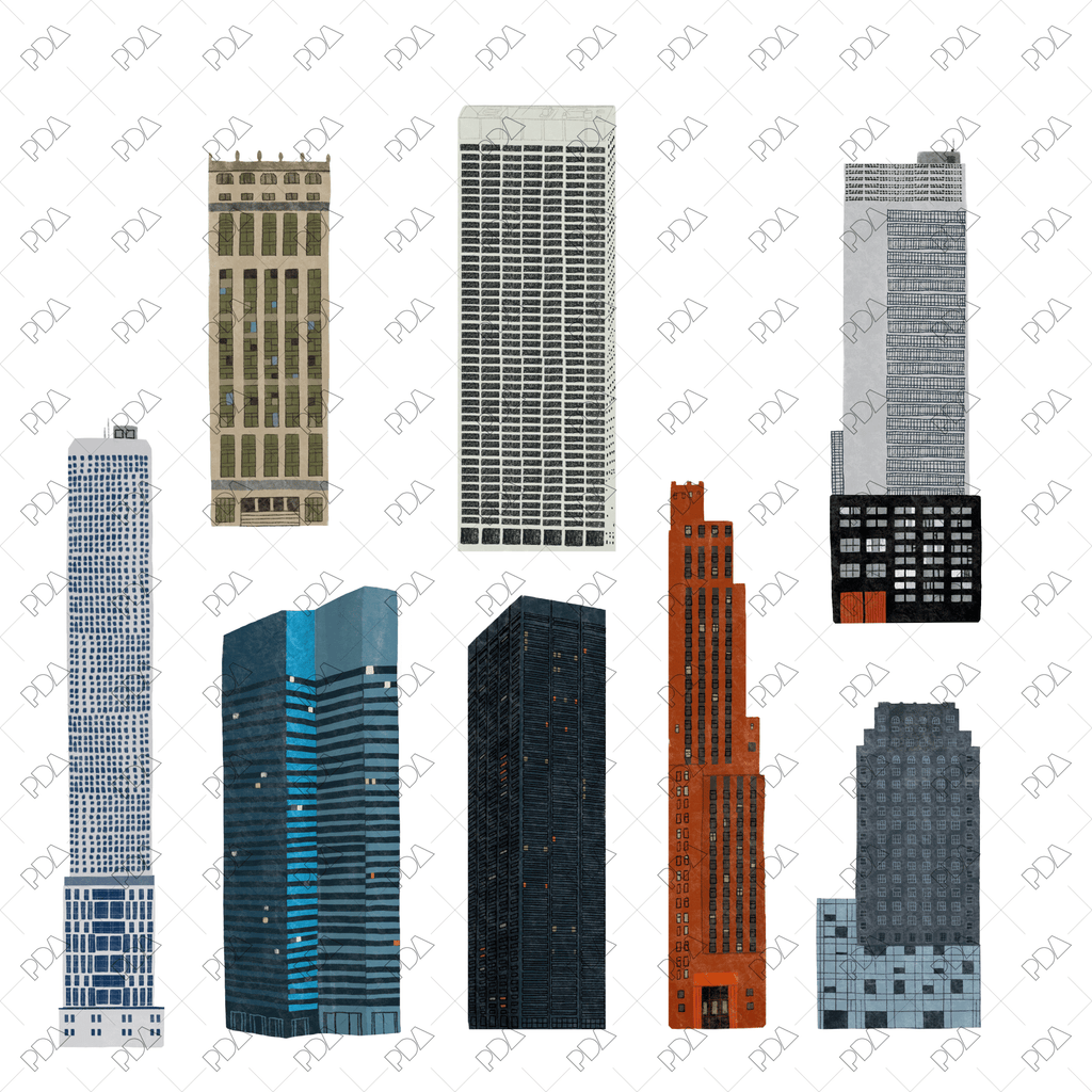 Hand Drawn Skyscrapers Set - High Quality TIFF