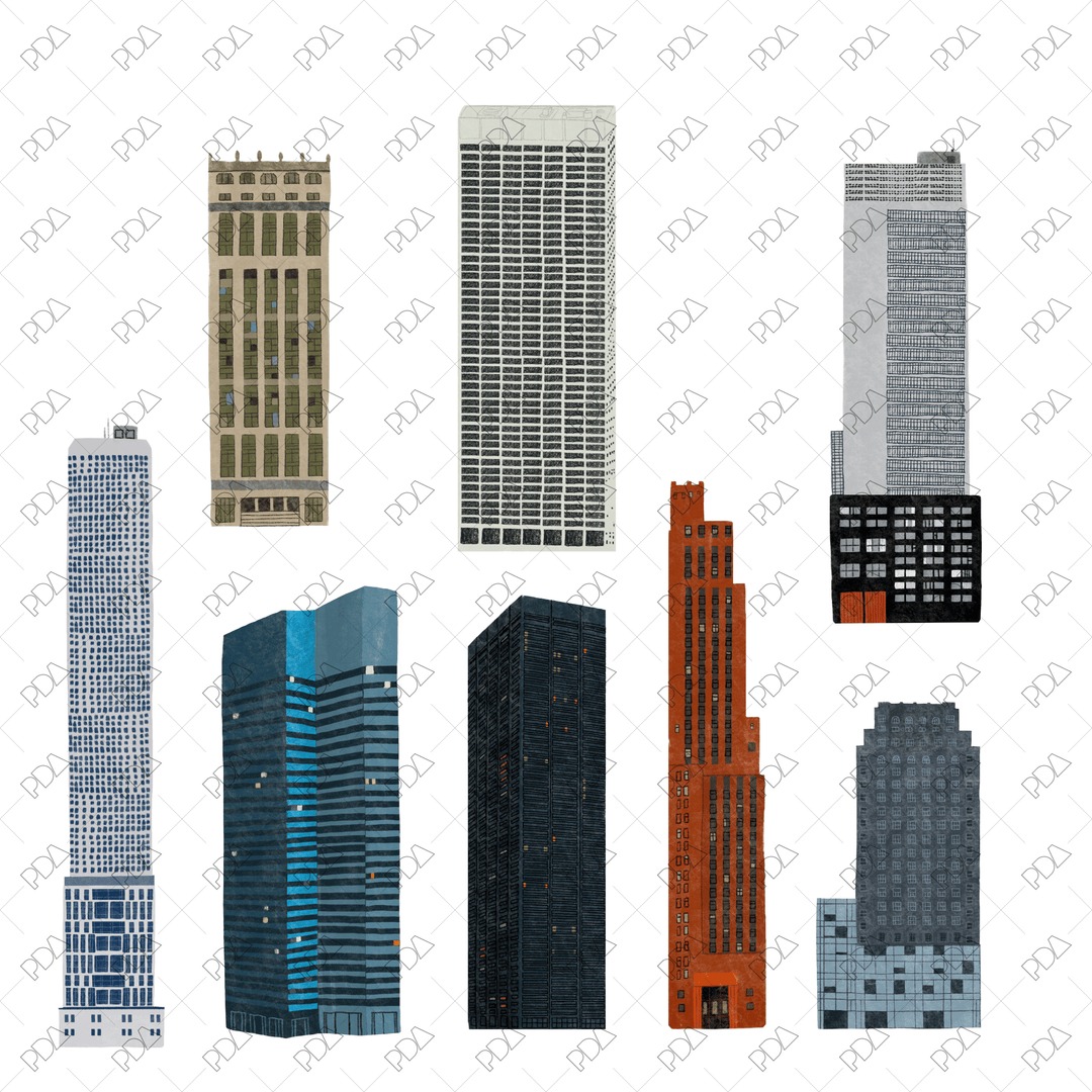 Hand Drawn Skyscrapers Set - High Quality TIFF