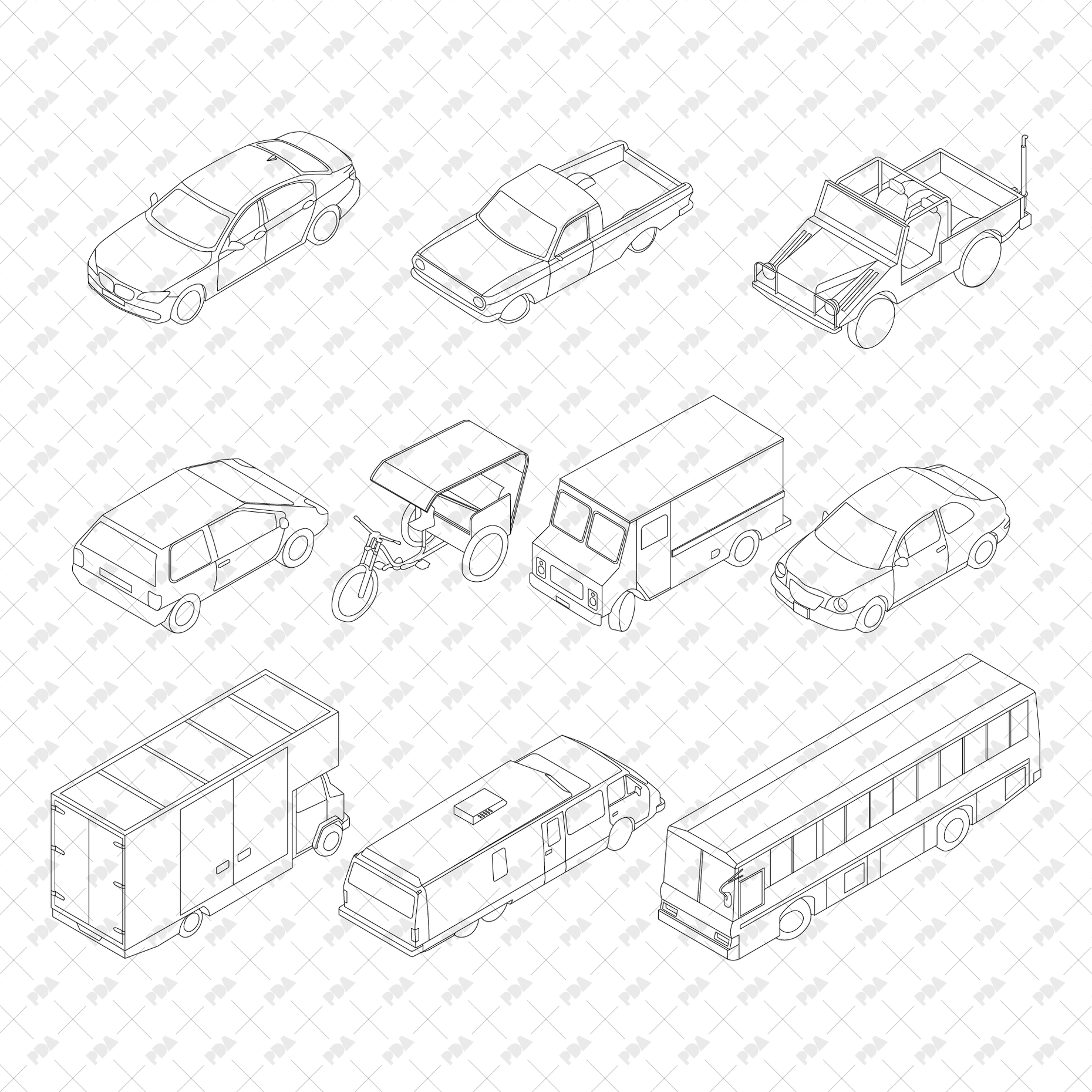 CAD Vector Isometric Vehicles Set